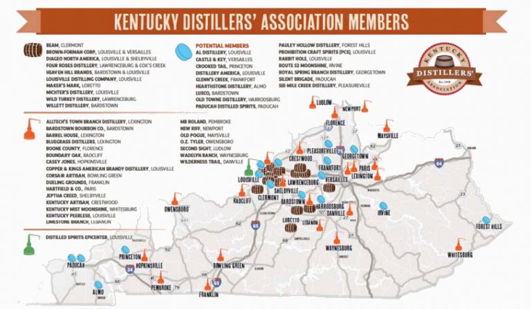 State Map of All Kentucky Distilleries - Distillery Trail